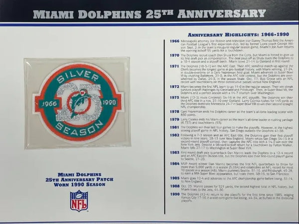 1990 Miami Dolphins 25th Anniversary Willabee & Ward Patch With Stat C – Patch Collection