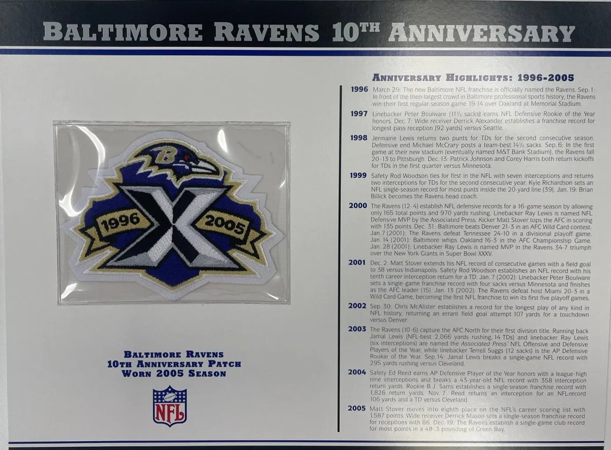 2005 Baltimore Ravens 10th Anniversary Willabee & Ward Patch With Stat – Patch Collection