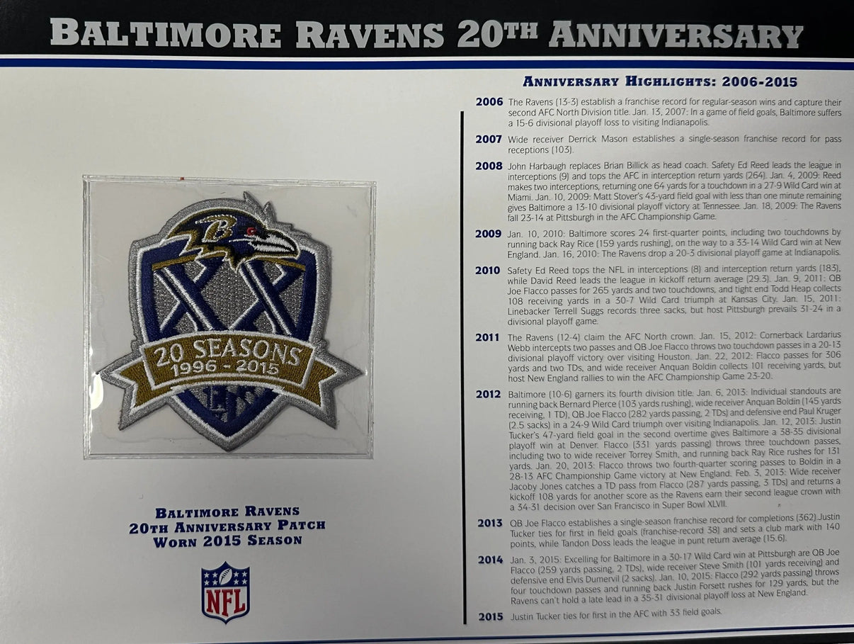 2015 Baltimore Ravens 20th Anniversary Willabee & Ward Patch With Stat – Patch Collection