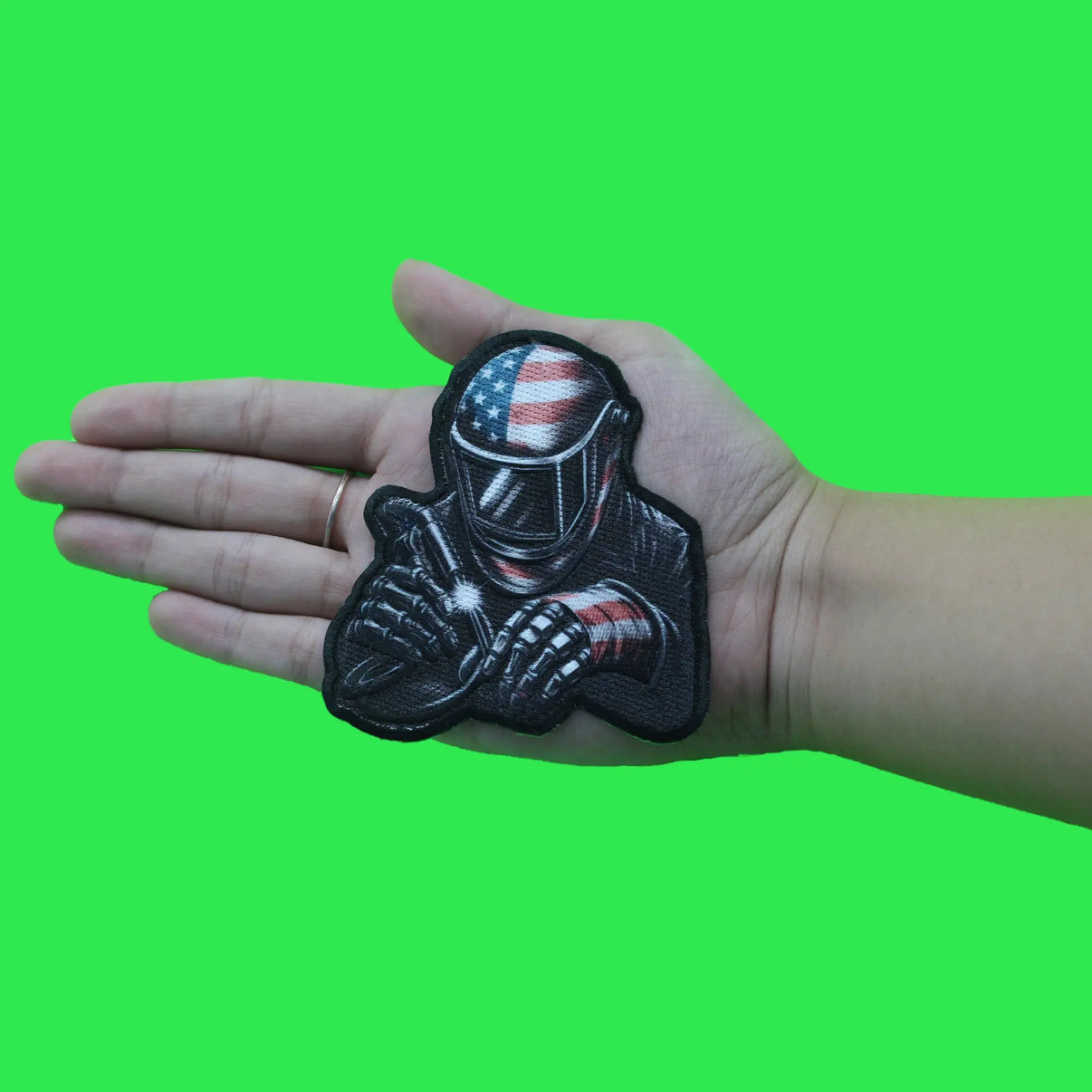 American Skeleton Welder Patch Blue Collar Sublimated Embroidery Iron – Patch Collection