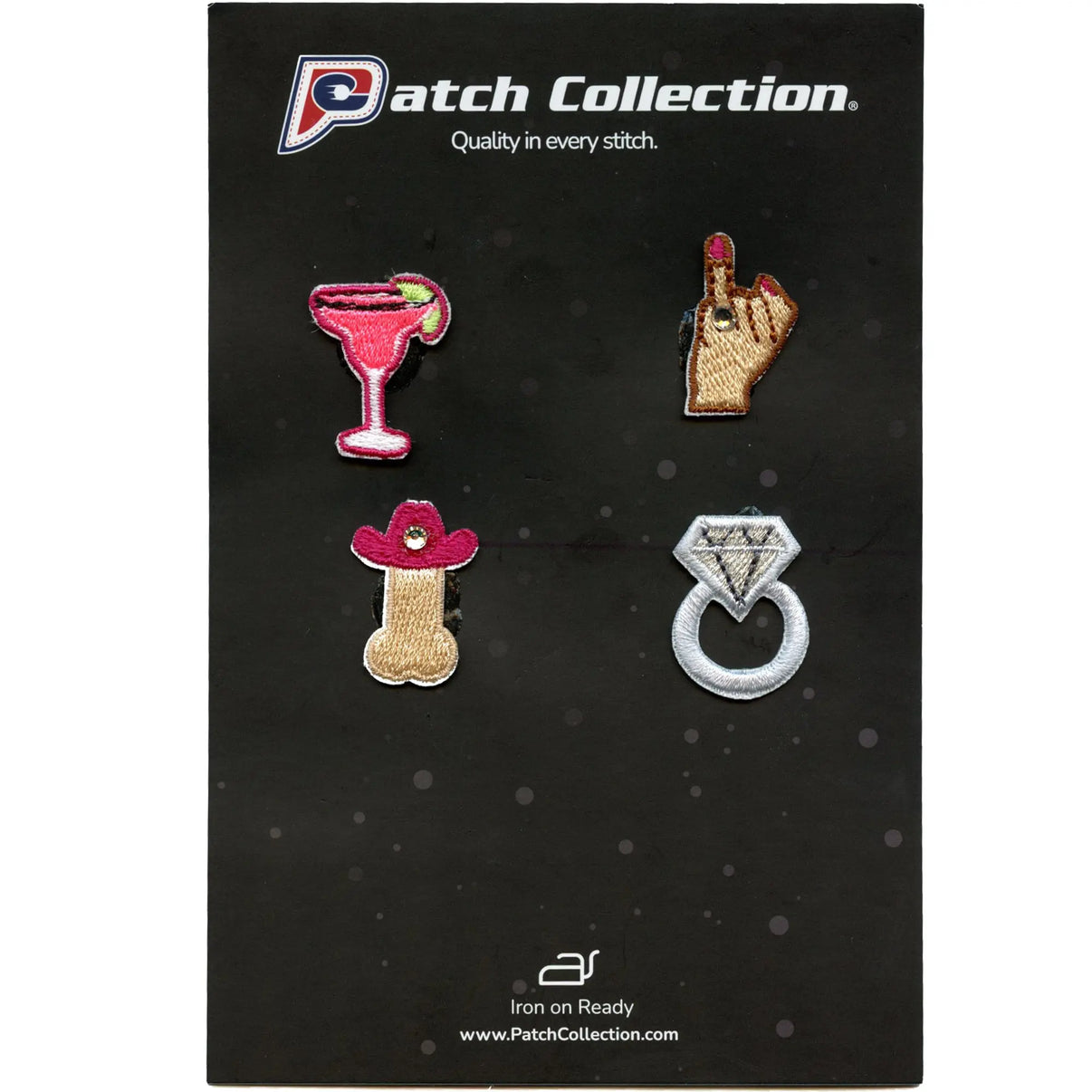 Bachelorette 4 Pack Mini Set Patch Ring Hand Marg Male Anatomy Embroid ...