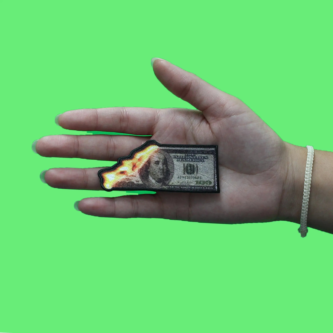 Burning Hundred Dollar Bill Patch Green Benjamin Money – Patch Collection