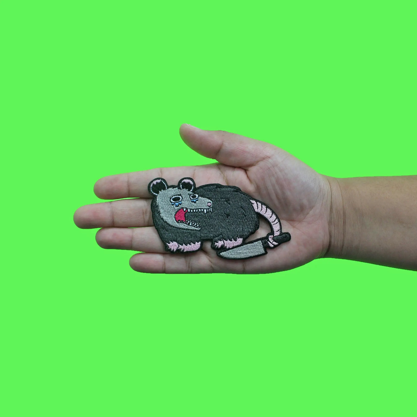 Crying Scared Opossum Patch Knife Marsupial Mammal Embroidered Iron On ...