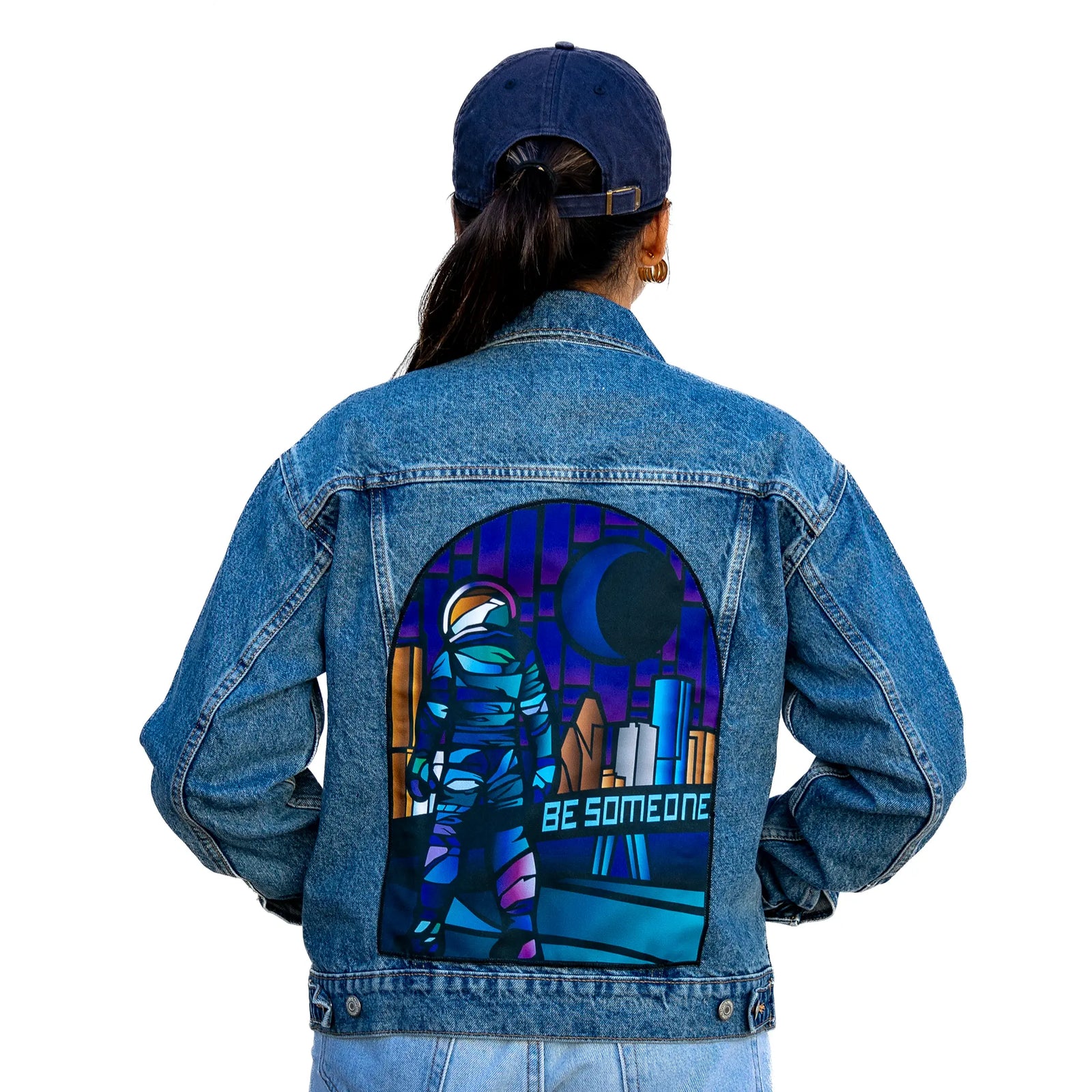Custom Houston Astronaut Be Someone Stain Glass Window Denim Jacket ...