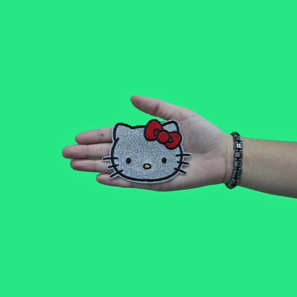 Glitter Hello Kitty Head Shot Patch Iconic Red Bow Applique Iron On ...