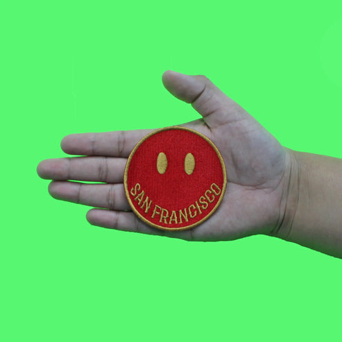San Francisco Smiley Face Patch Football Fan Red/Gold Embroidered Iron ...