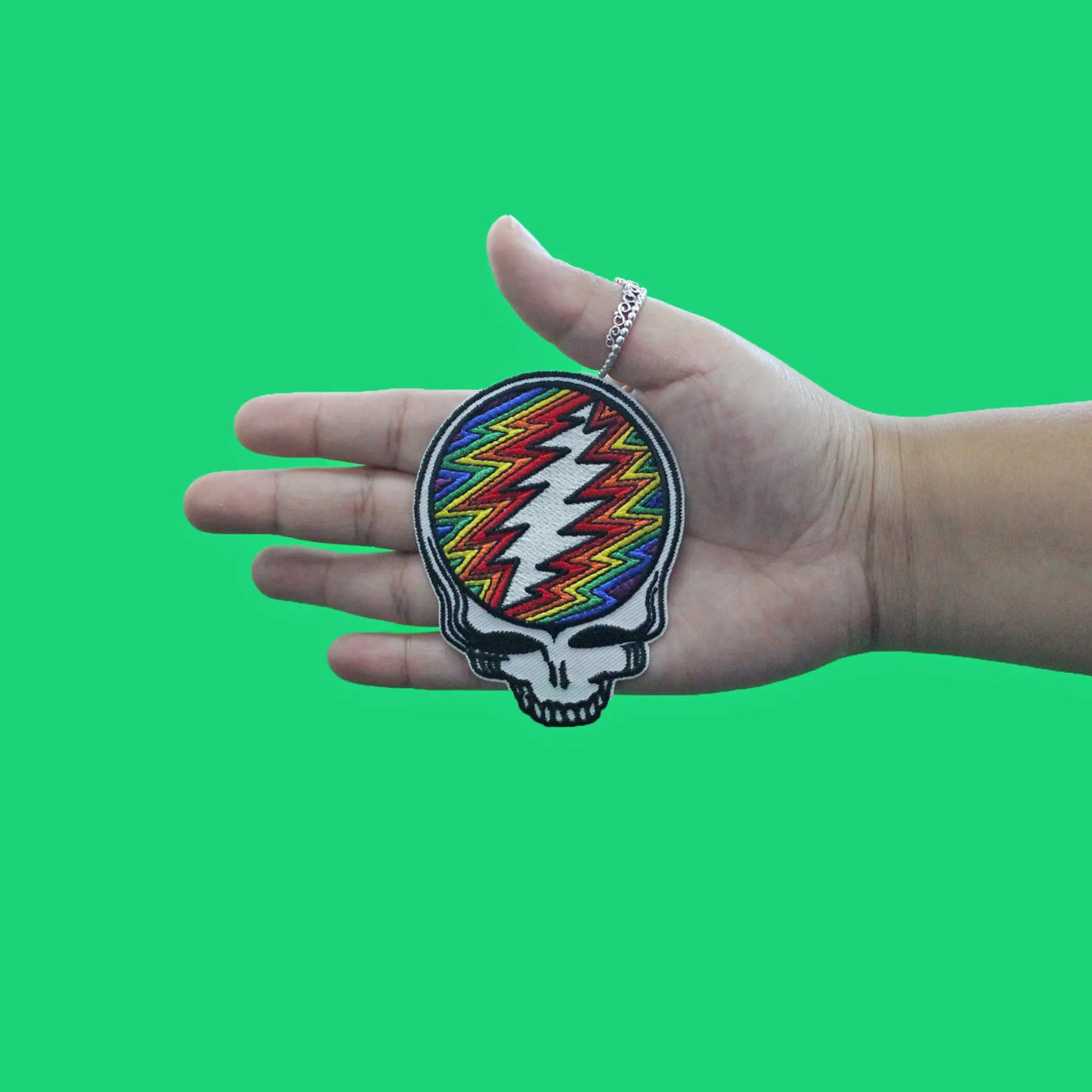 Grateful Dead SYF Rainbow Bolt Patch Iconic Skull Shape Embroidered Ir ...
