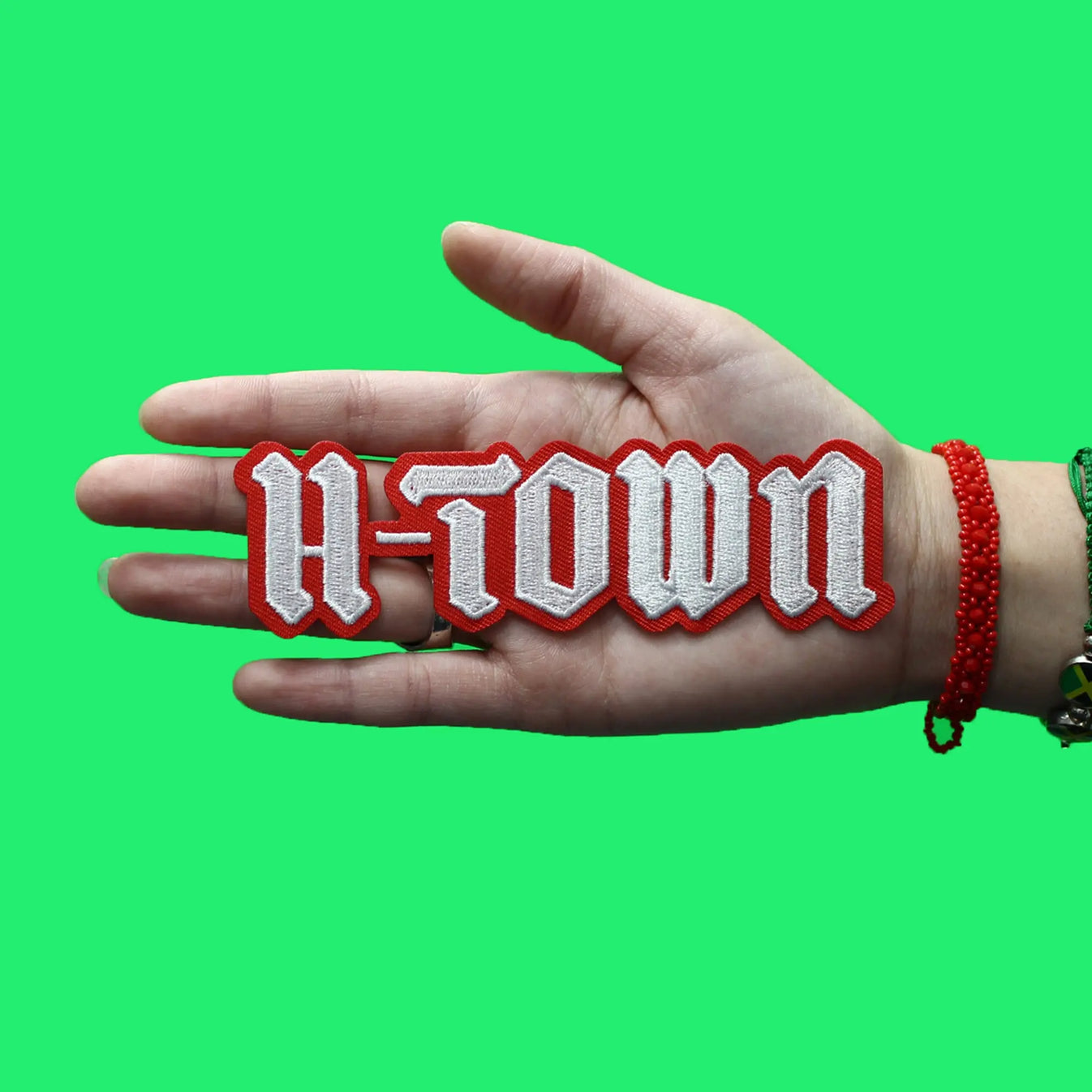 Red H-Town Houston Old English Patch Script Logo Embroidered Iron on ...