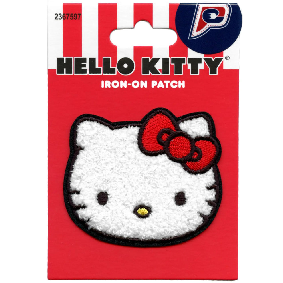 Hello Kitty Head Shot Patch Iconic Red Bow Chenille Iron On – Patch ...