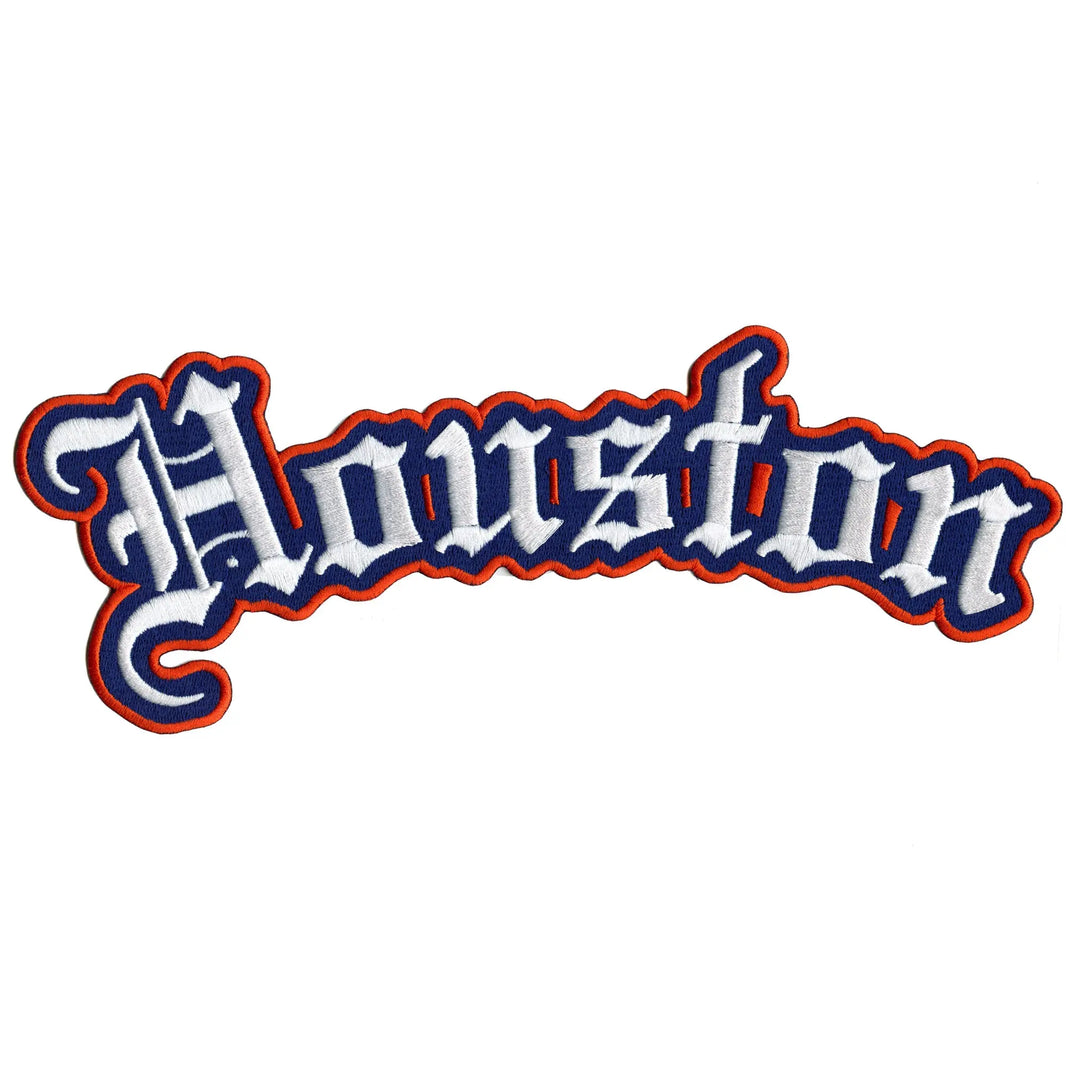 Houston Old English Patch XL Script Logo Embroidered Iron on Navy Oran ...