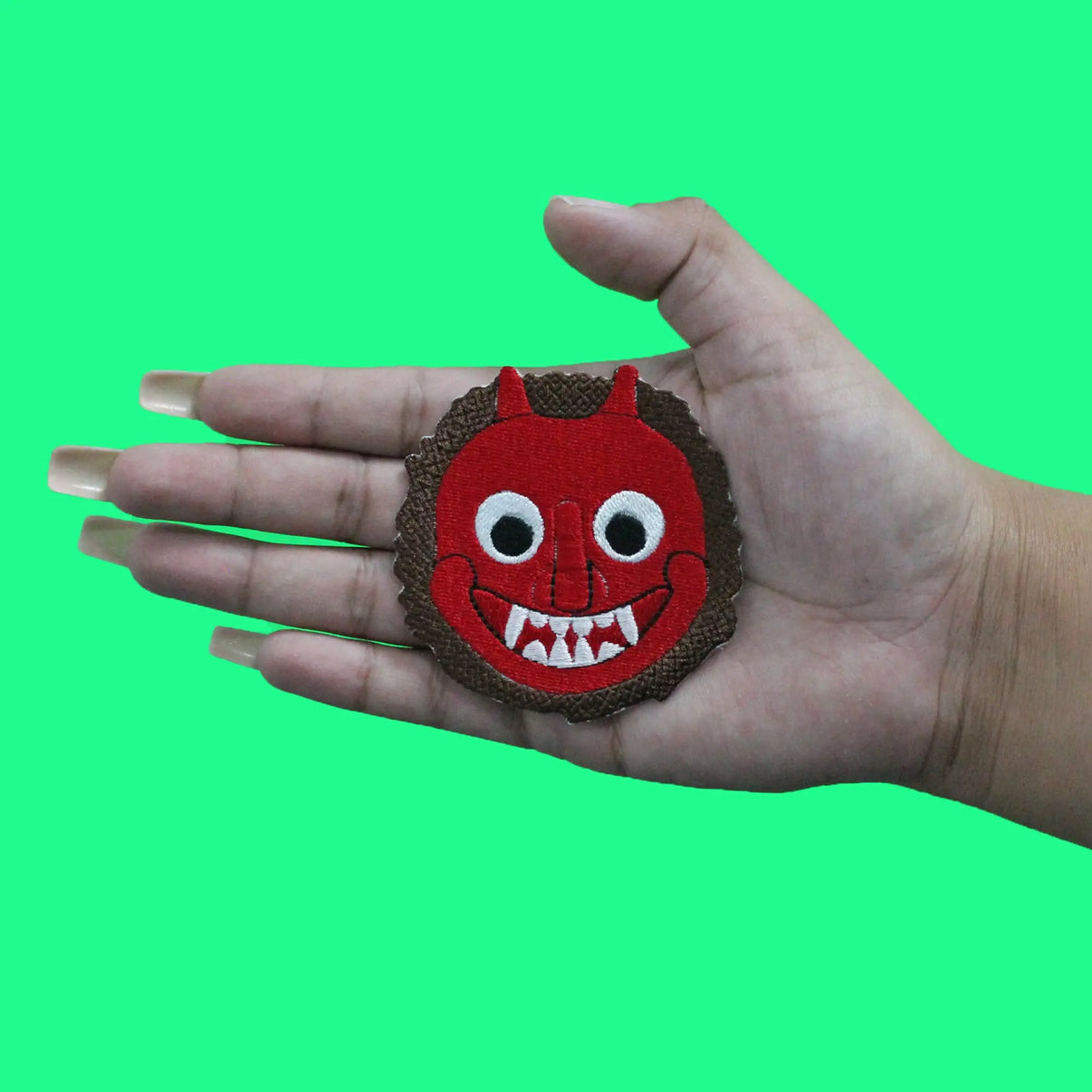 Japanese Ogre Patch Red Face Horns Embroidered Iron On – Patch Collection