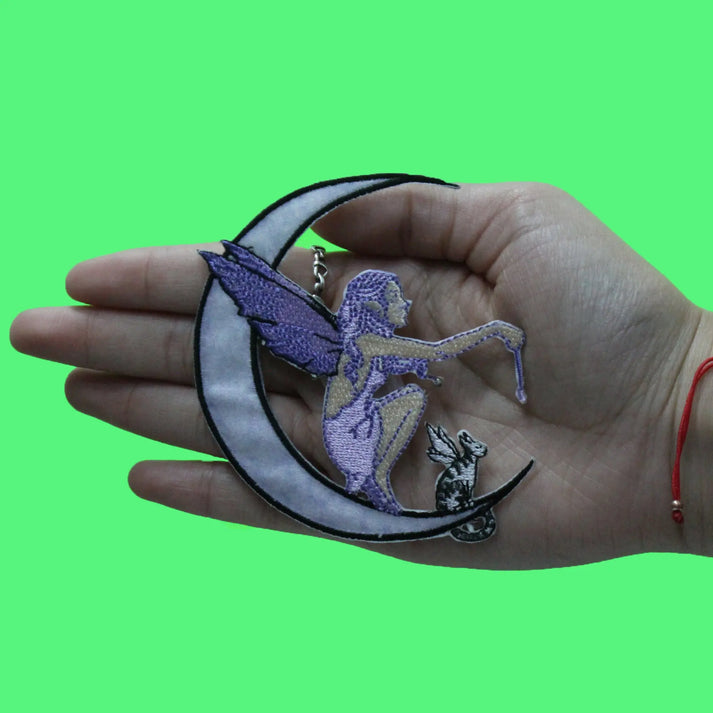 Moon Fairy & Cat Patch Mythical Purple Moon Applique Embroidered Iron ...