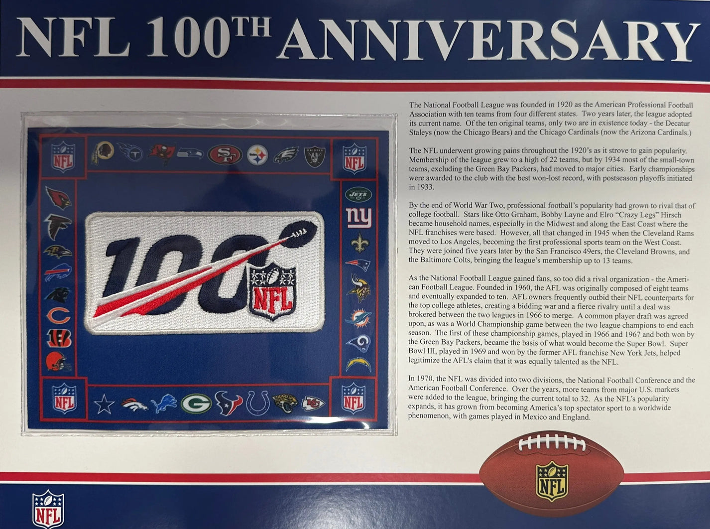 NFL 100th Anniversary Willabee & Ward Patch With Stat Card – Patch ...