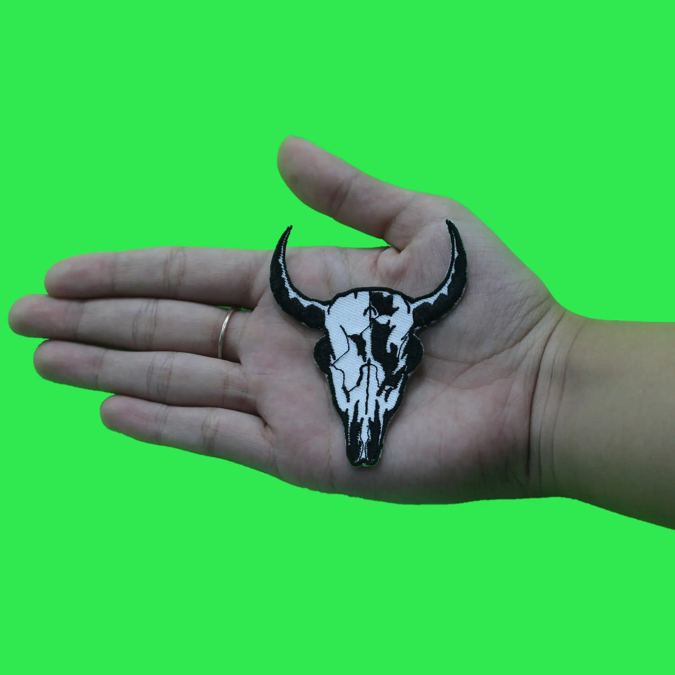 Western Bull Skull Patch Horns Decor Hunt Embroidered Iron On Cow Long ...