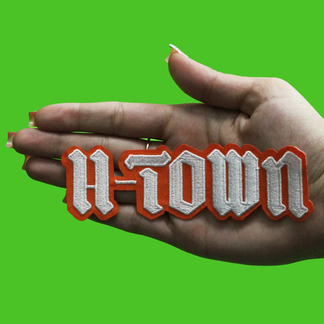 Orange/White H-Town Houston Patch Old English Script Embroidered Iron – Patch Collection