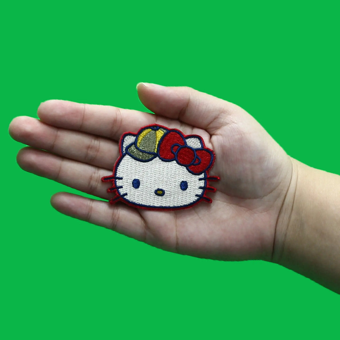 Hello Kitty Striped Hat Patch Red Bow Head Shot Embroidered Iron On ...