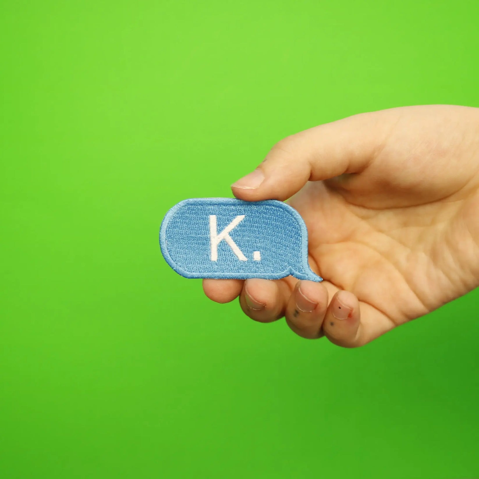 K. Blue Text Bubble Embroidered Iron On Patch – Patch Collection