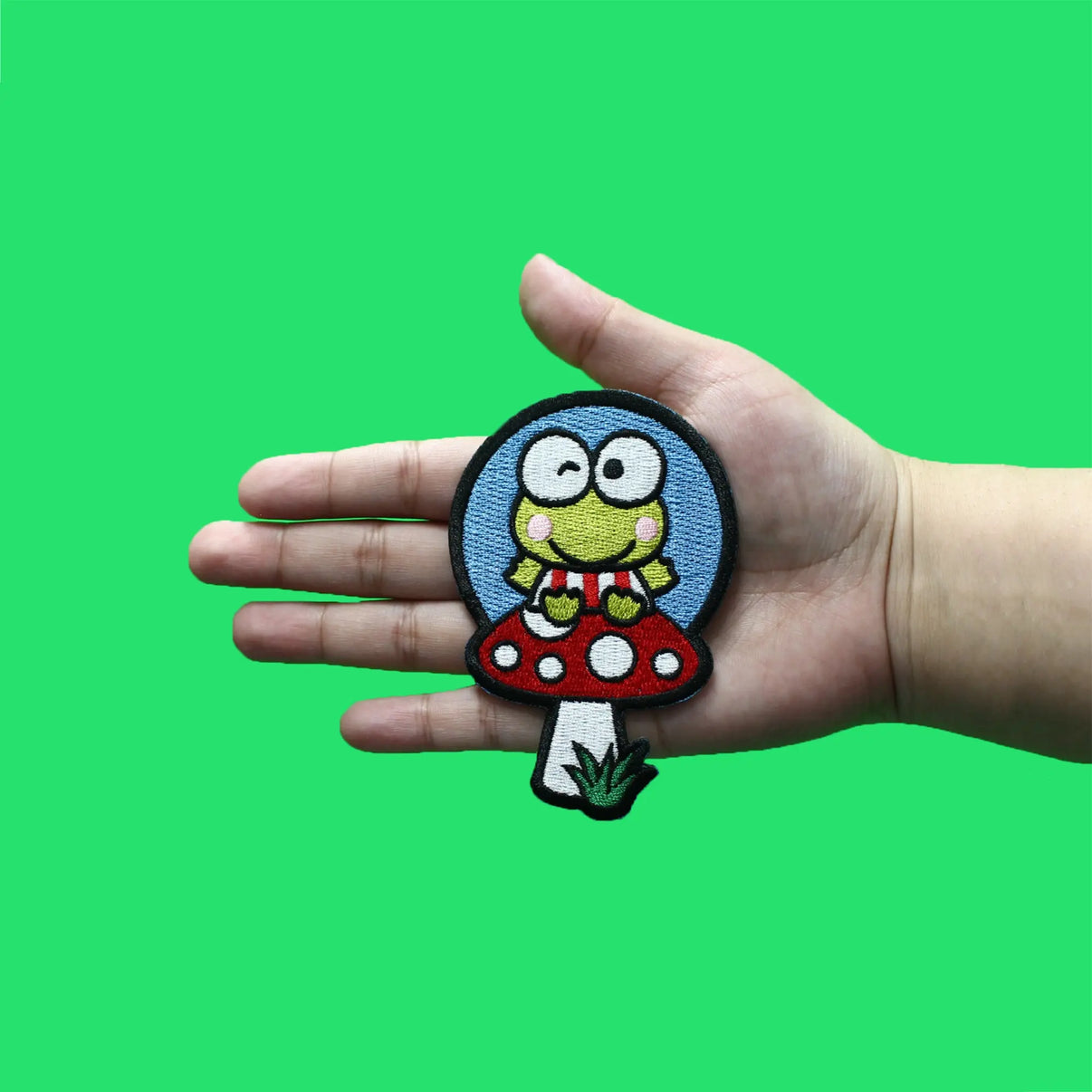 Keroppi Winking On Mushroom Patch Hello Kitty Cartoon Embroidered Iron ...