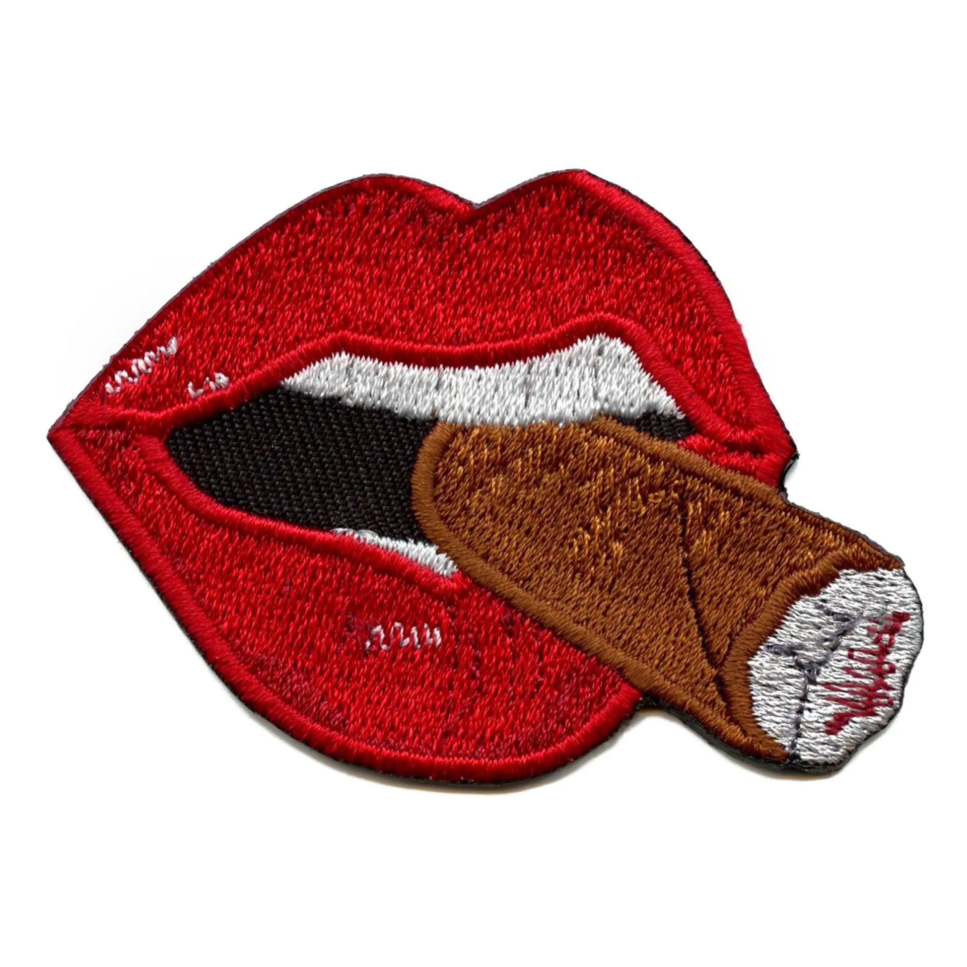 Red Lips Smoking Cigar Patch Stogie Mouth Embroidered Iron On – Patch ...