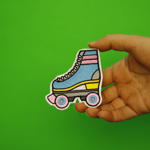 Blue & Pink Roller Skate Embroidered Iron On Patch – Patch Collection