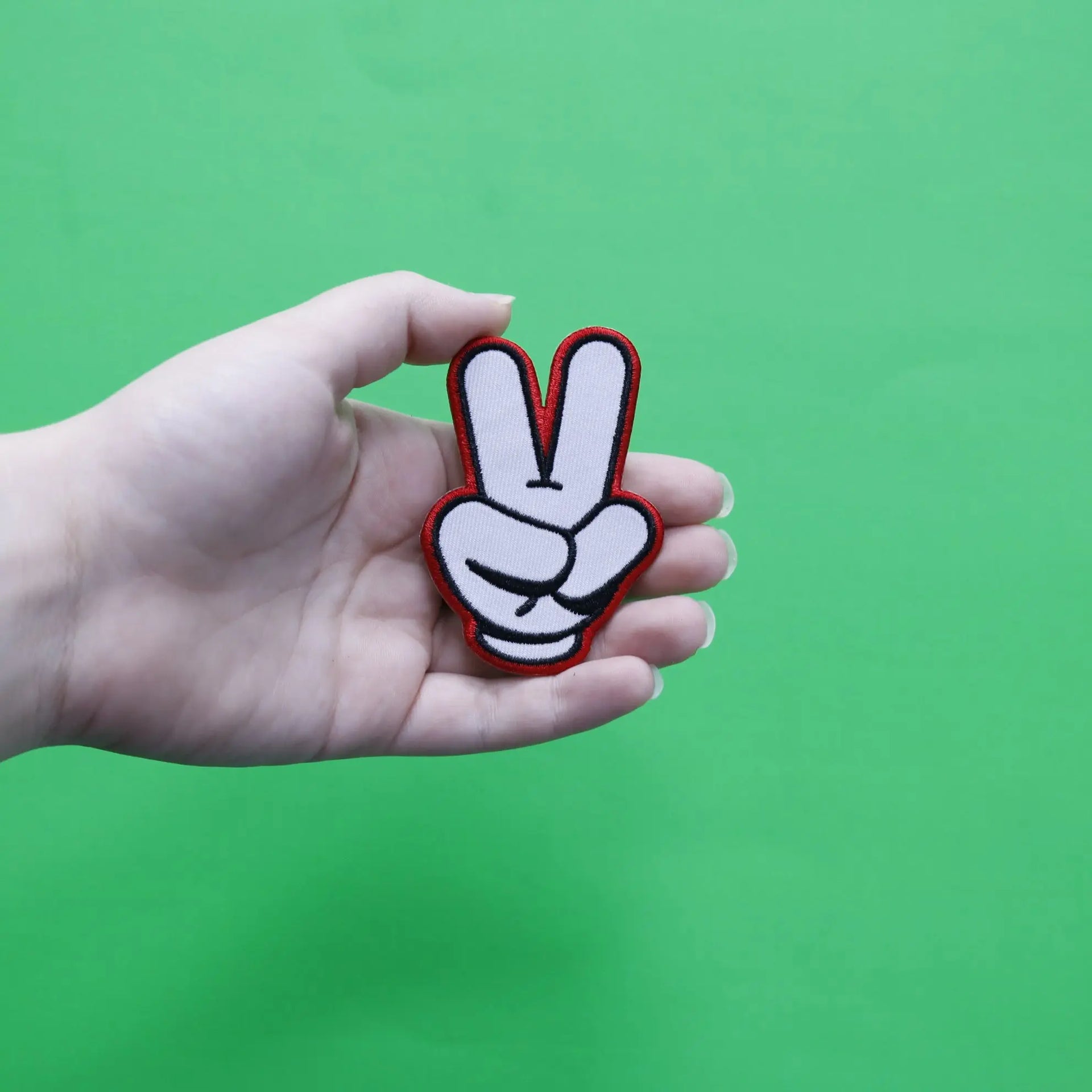 Official Mickey Mouse Glove Peace Sign Embroidered Iron On Patch ...
