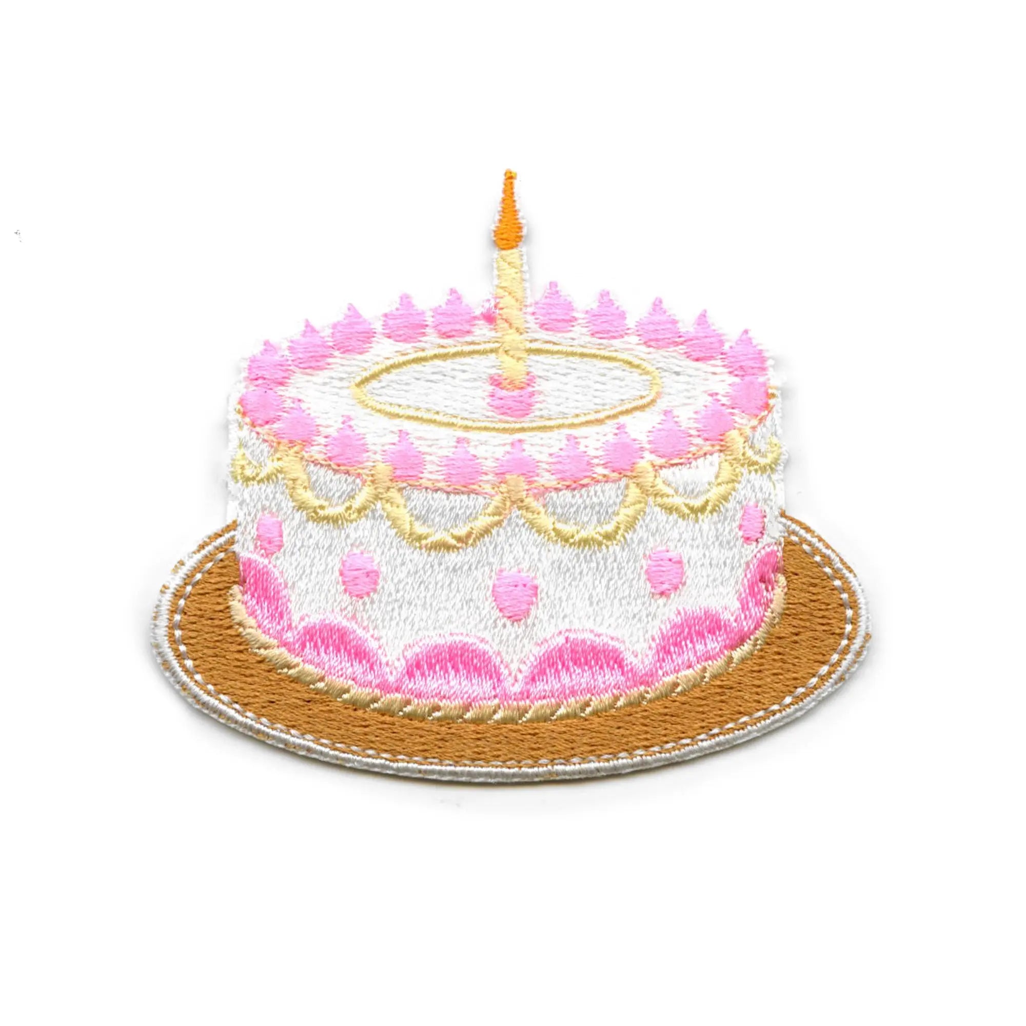 Round Birthday Cake Patch Pink Frosting Dessert Embroidered Iron-On ...