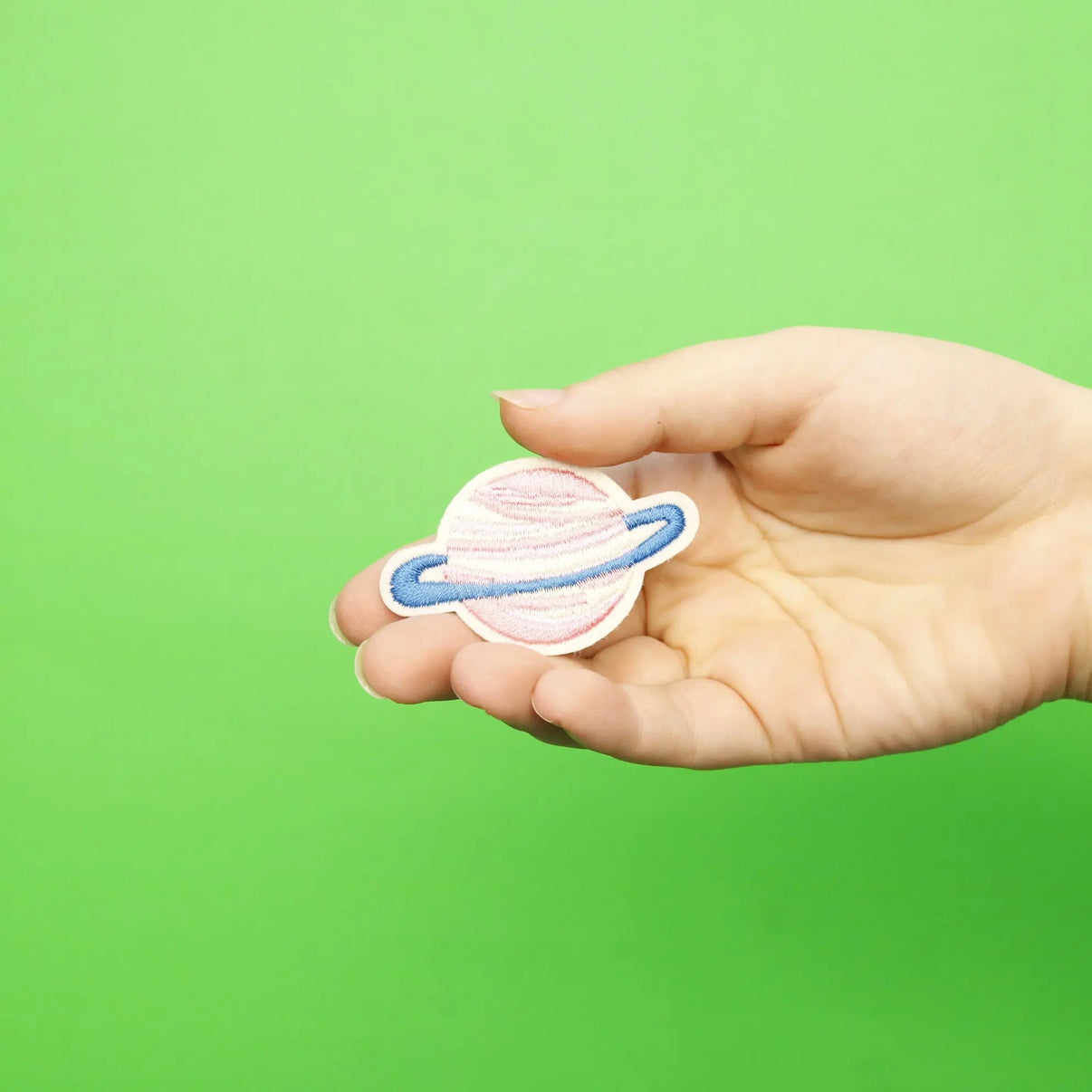 Small Pink Planet With Blue Ring Embroidered Iron On Patch – Patch ...