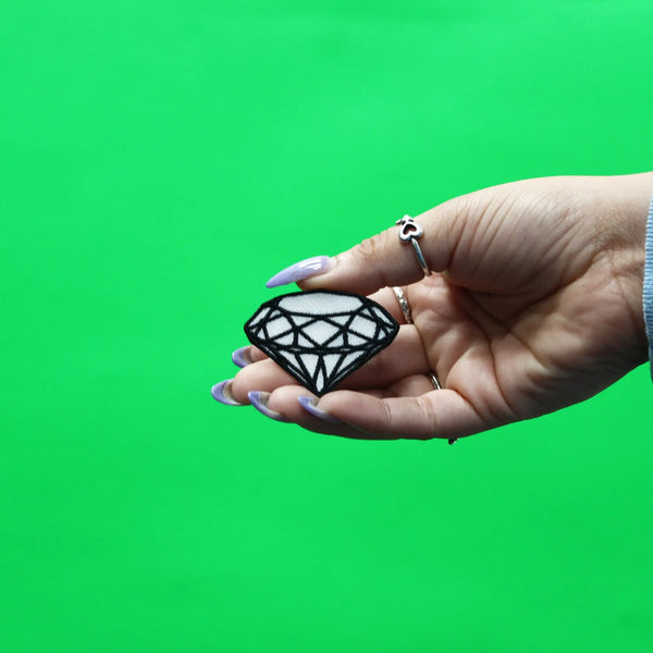 White Diamond Embroidered Iron On Patch – Patch Collection