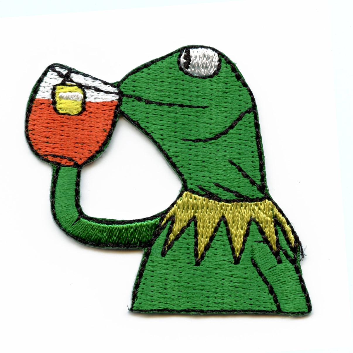 Frog Sipping Tea Meme Iron On Embroidered Patch – Patch Collection