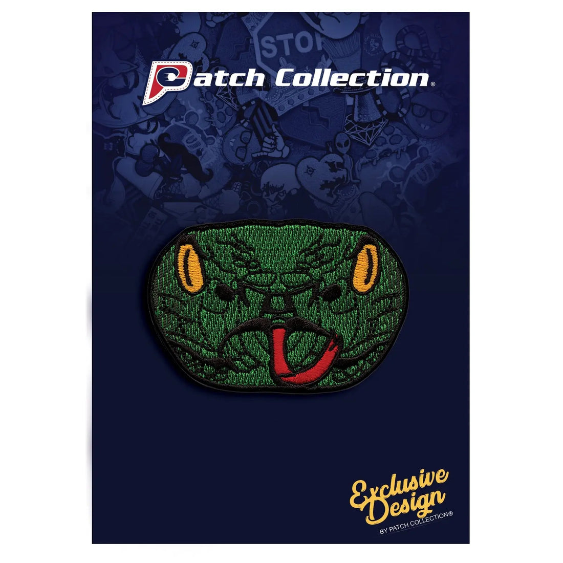 Green Pit Viper Snake Head Iron On Patch – Patch Collection